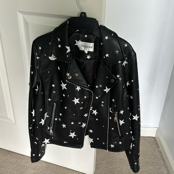Vigoss | Jackets & Coats | Leather Jacket With White Stars | Poshmark